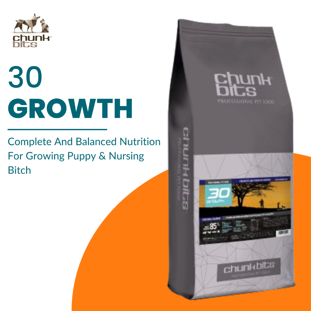 CHUNKBITS Growth 30 Dog Dry Food - Chicken & Salmon (13kg) | Shopee ...