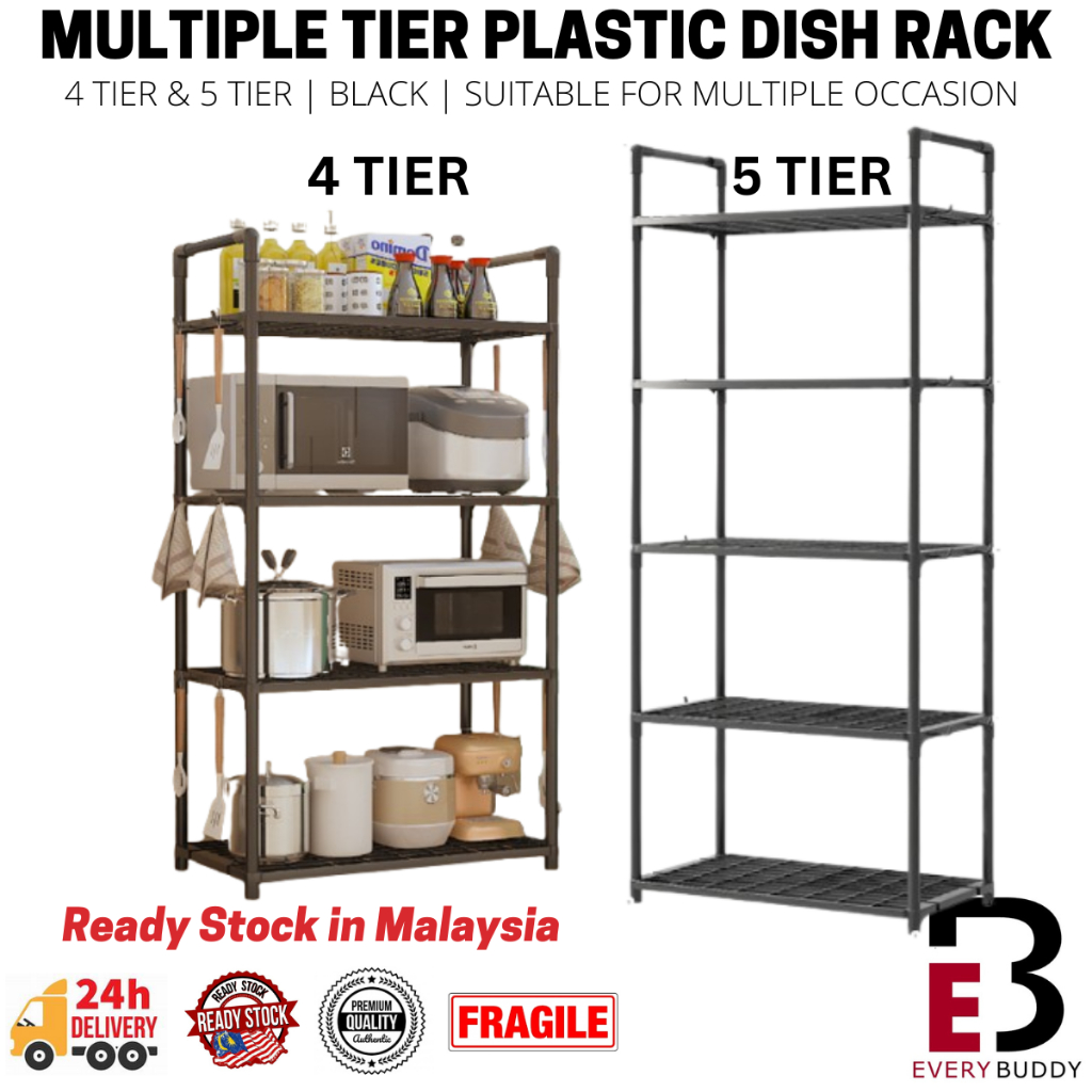 4 Tier & 5 Tier Multipurpose Kitchen Plastic Dish Rack Plastic & Steel ...