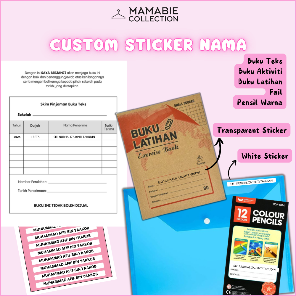 Sticker Nama Waterproof Custom untuk Pelajar Sekolah | Transparent Name ...