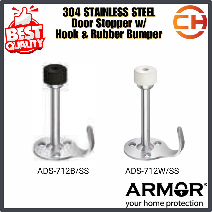 ARMOR 304 Stainless Steel Door Stopper with Hook & Rubber Bumper (ADS ...