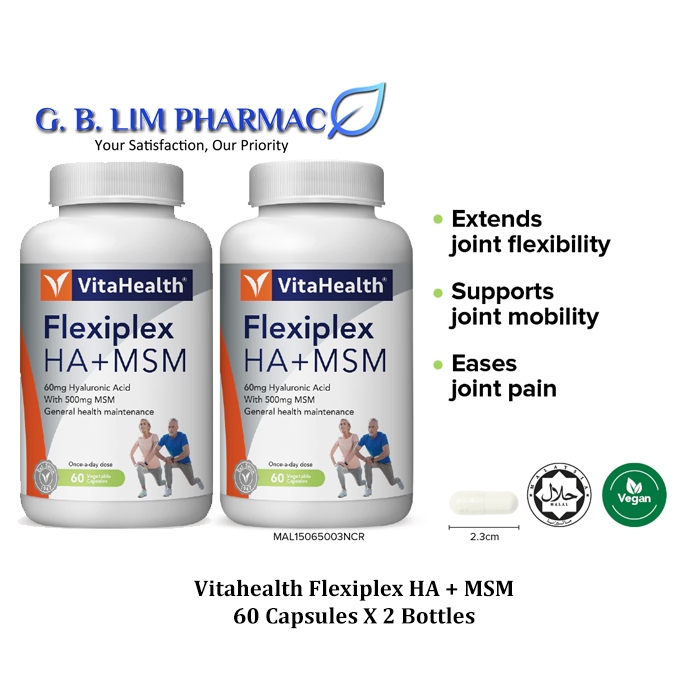 VitaHealth Flexiplex HA + MSM 60 Vegetable capsules X 2 Bottles (EXP ...
