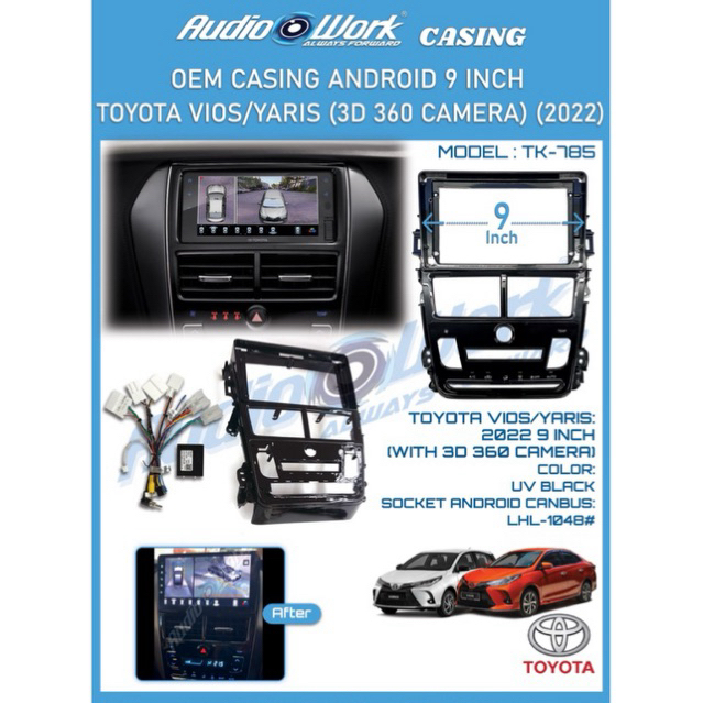 Toyota Vios / Yaris 2019-2021 (Auto Air-Cond) 9inci Untuk Android ...