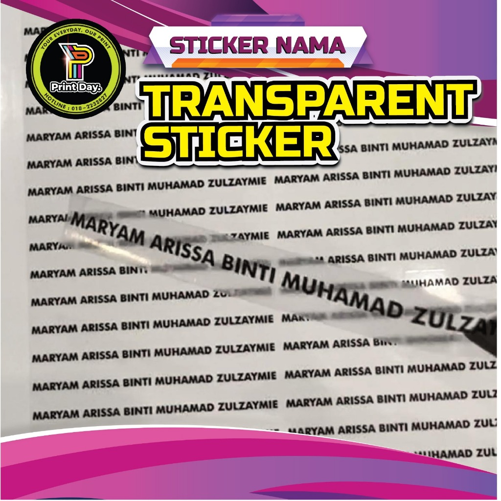 STICKER NAMA PELAJAR HARGA MURAH | KALIS AIR (Transparent sticker & PP ...