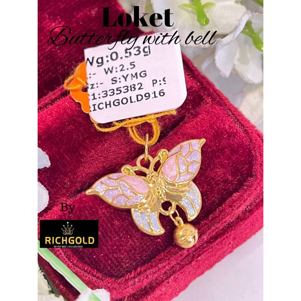 RICHGOLD JEWELS Loket Rama-Rama berloceng emas 916 (Butterfly with bell ...