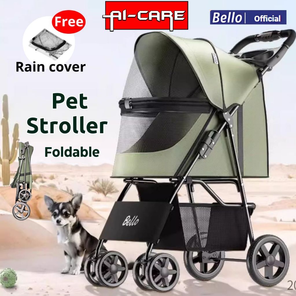 Bello Stroller Pet Trolley Outdoor Stroller Foldable Breathable For Cat ...