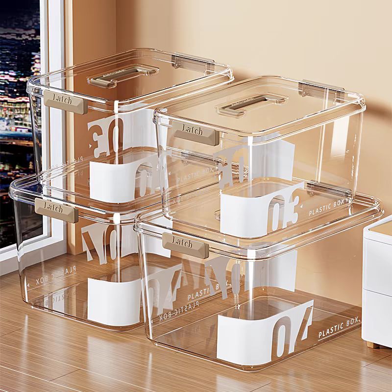 Premium Glossy Transparent Storage Box Container Secure Latch Lid ...