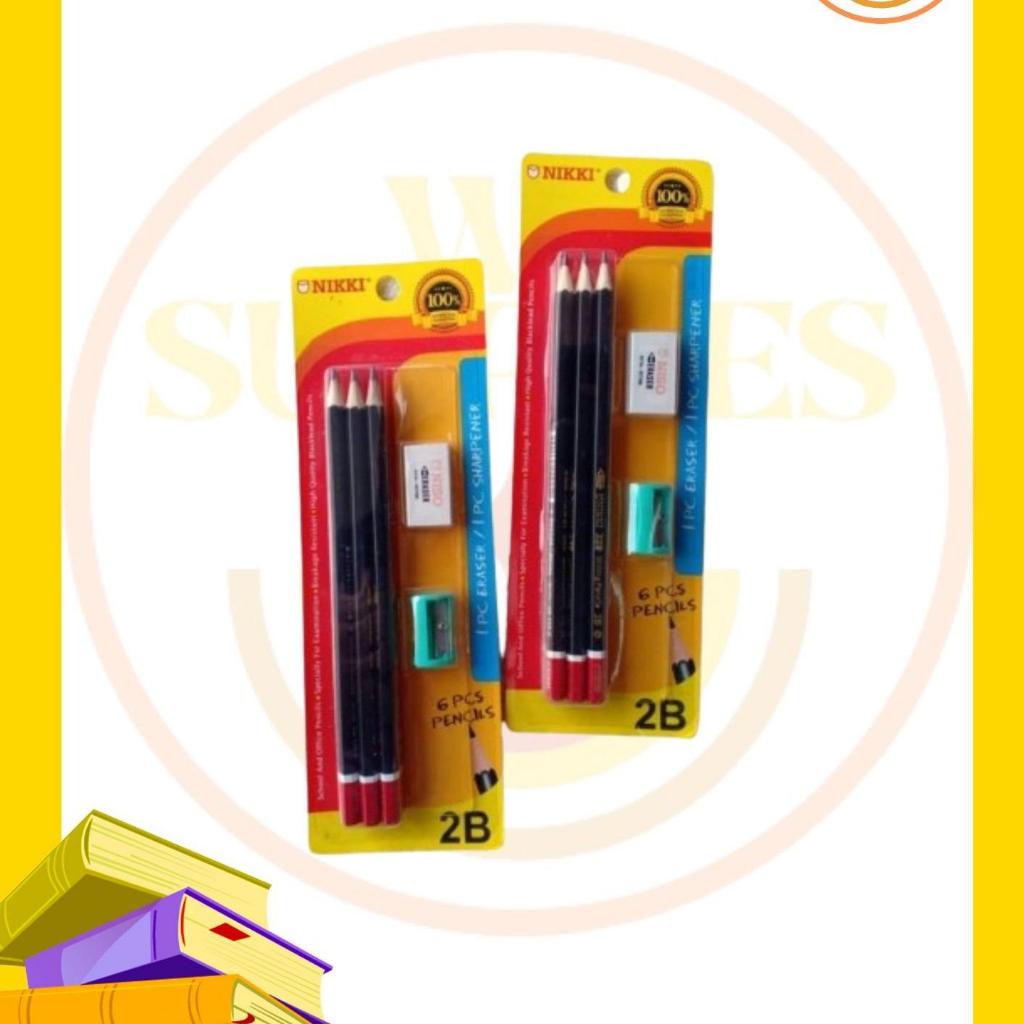 Nikki 2B Pencil Set with Eraser & Sharpener 2B6199 | Shopee Malaysia