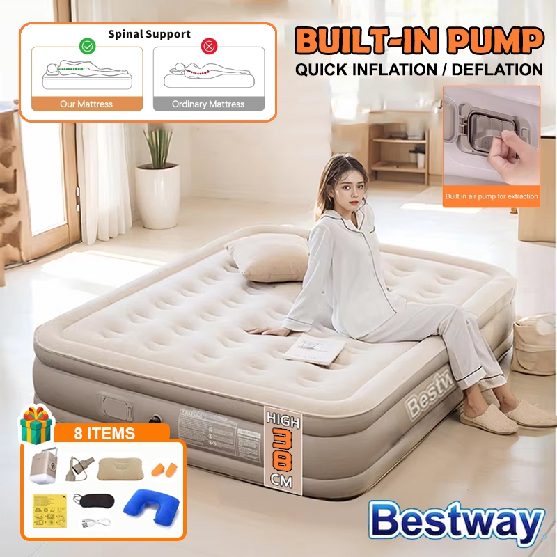 BESTWAY Inflatable Air Bed Double Size with Automatic Pump Portable ...