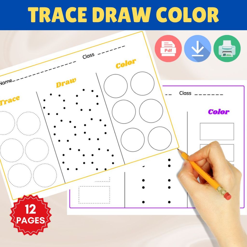 A032 [PDF] Trace Draw and Color Shape Worksheet Printable Activity ...