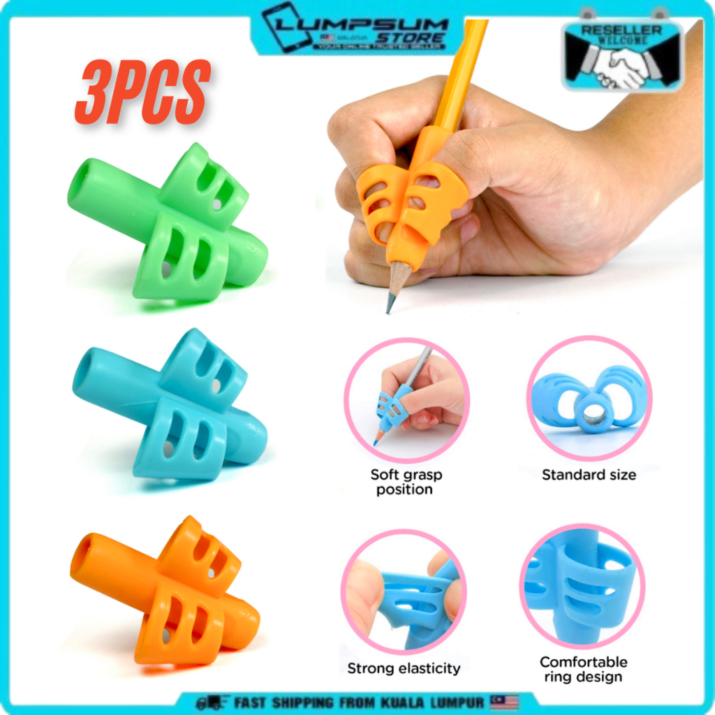 3Pcs Two-finger Grip Silicone Children Pencil Holder Learn Writing ...