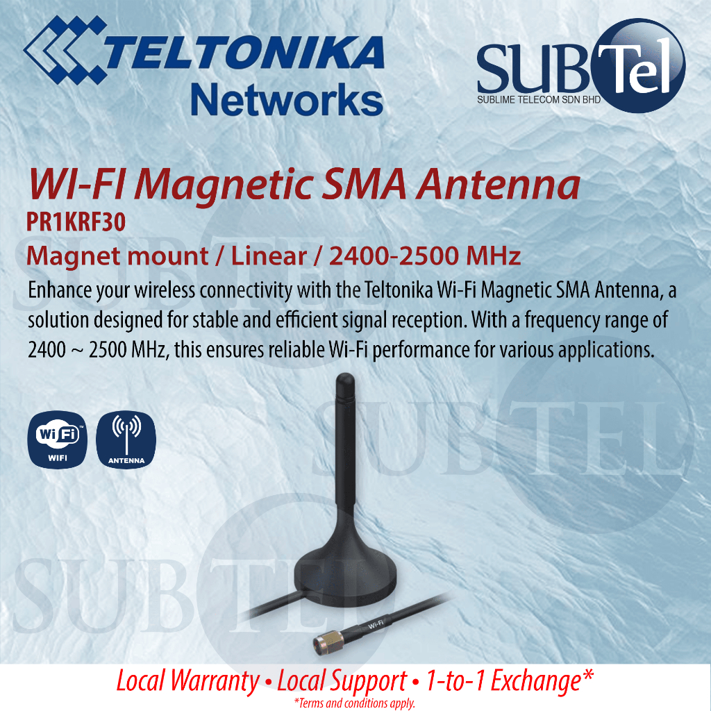Teltonika PR1KRF30 WI-FI Magnetic RP-Male SMA Linear Antenna 3.0 dBi ...