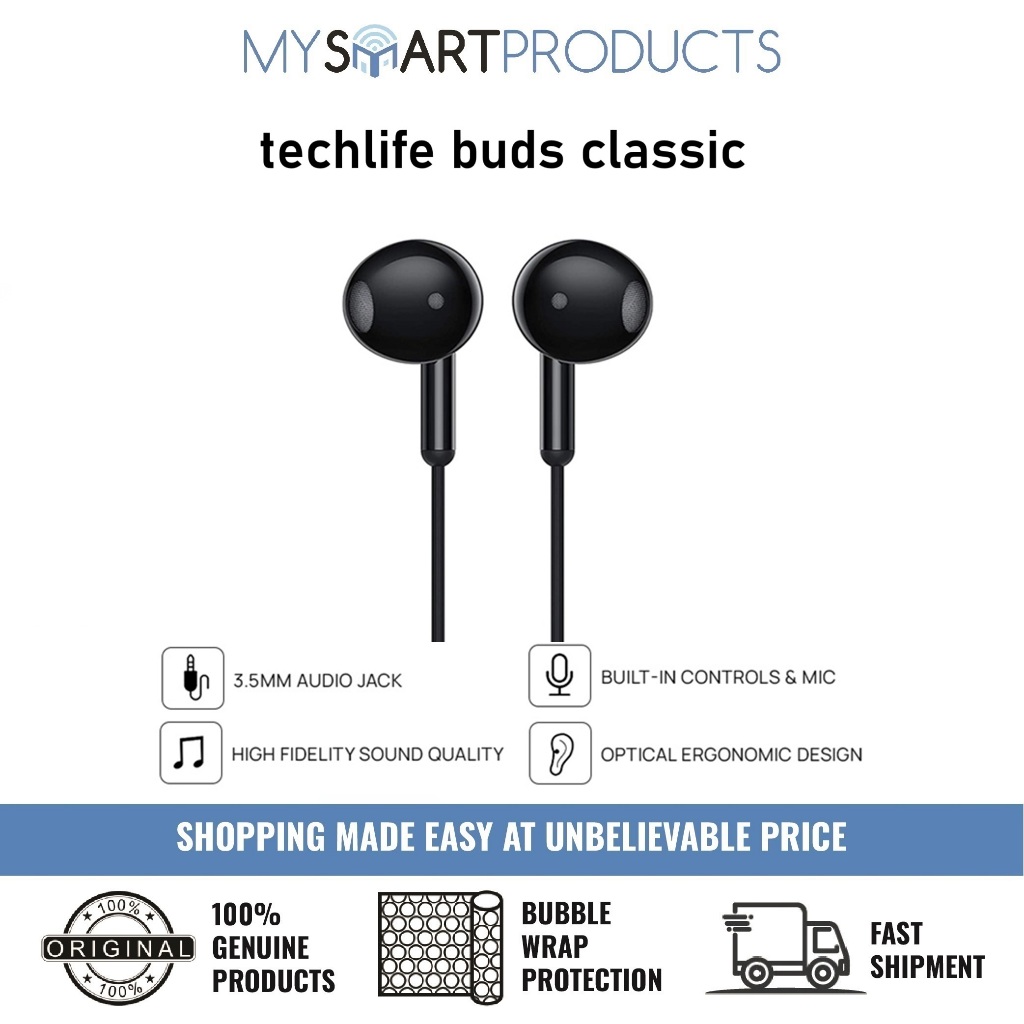 Techlife Buds Neo Large Audio Driver/Half Ear Design/Mic & control ...