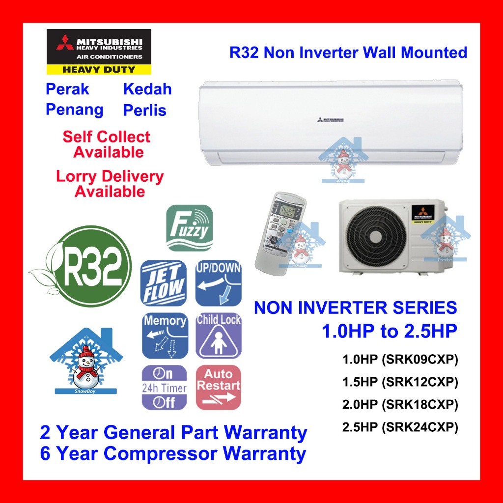 MITSUBISHI HEAVY INDUSTRIES R32 Non Inverter Air-conditioner AIRCOND 1.0HP 1.5HP 2.0HP 2.5HP Air ...