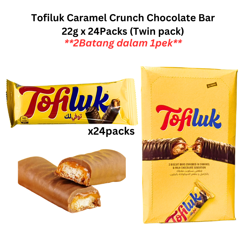 Halal Tofiluk Caramel Crunch Chocolate Bar 22g x 24Packs (Twin pack ...