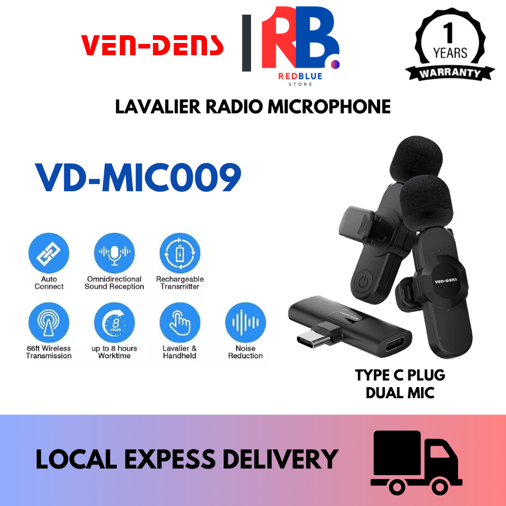 VEN-DENS VD-MIC009 Lavalier Dual Wireless Microphone Type C Plug x 2 ...