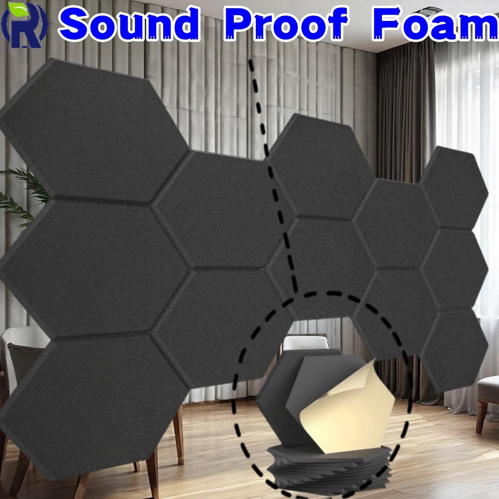 Sponge Hexagon Acoustic 6 Pcs / 12 Pcs Sound Foam Absorption Panel ...
