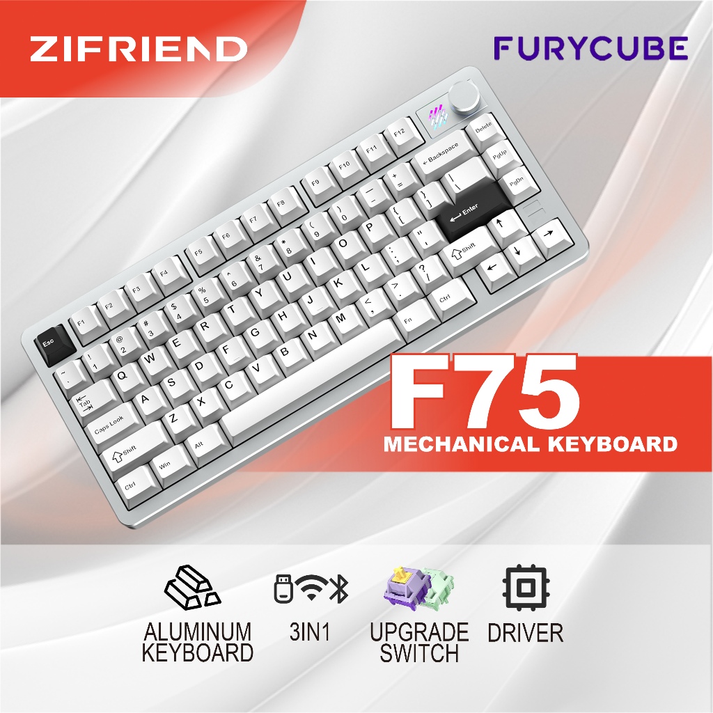 FURYCUBE F75 CNC Aluminum Mechanical Wireless Keyboard PBT keycaps ...