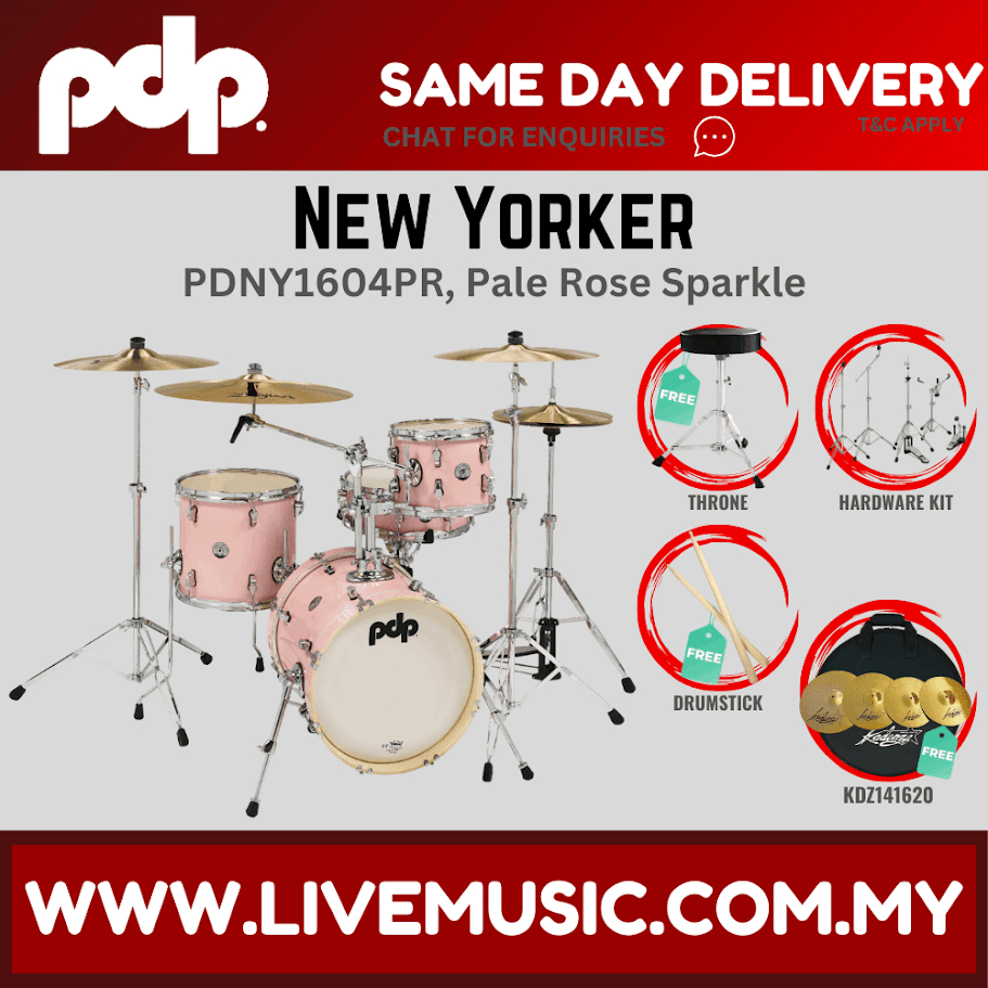 PDP New Yorker 4-piece Shell Pack With Cymbals Set - Pale Rose Sparkle ...