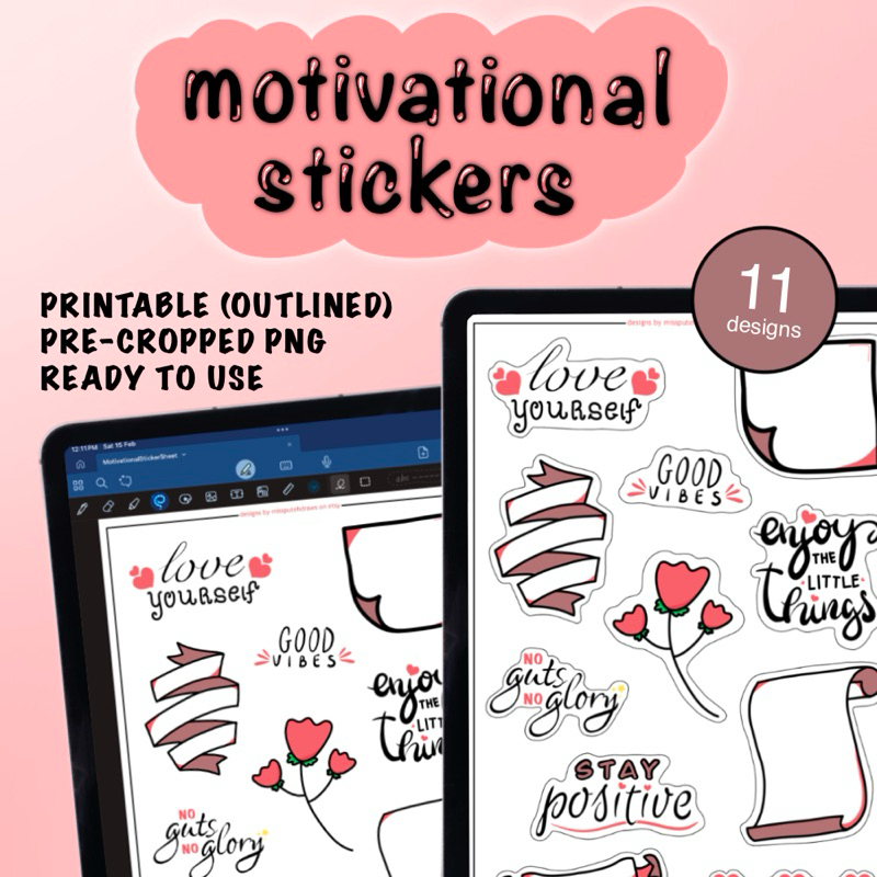 Motivational Digital Stickers | For Digital Planner | Pre-cropped ...