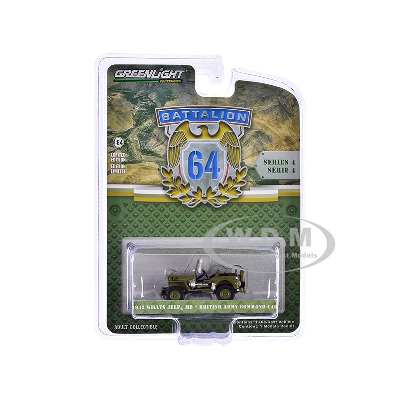 Greenlight Collectibles 1/64 1942 Willys MB Jeep - British Army Command Car (Battalion 64 Series ...