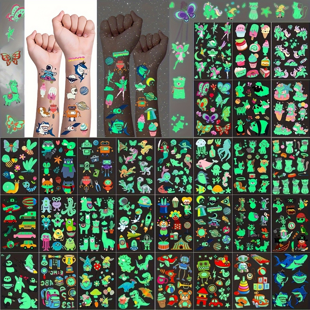 Kids Friendly Tattoo Sticker 3d glow Kids Glow In The Dark Waterproof ...