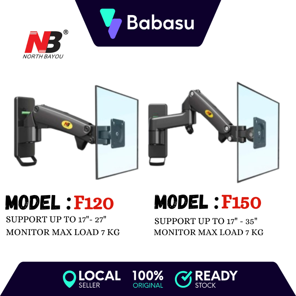 NB North Bayou F120/F150 Single Extension Gas-Strut Flexi Wall Mount ...