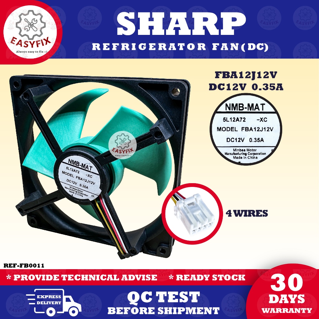 (12.5CM) FBA12J12V SHARP REFRIGERATOR FAN KIPAS PETI SEJUK 4 WIRES ...