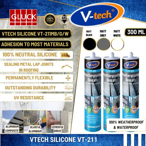 V-TECH SILICONE (VT-211MB/MG/MW)- 300ml (Matt Black/grey/ white Colour ...