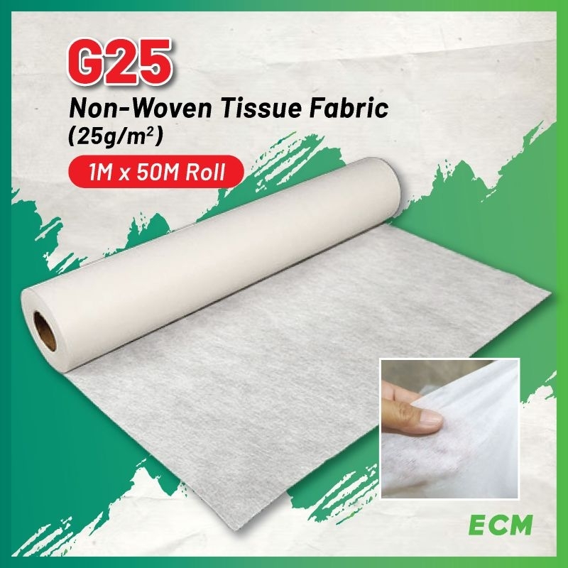 (FULL ROLL 1M X 50M) NON WOVEN FABRIC G25.(25GSM) SURFACE TISSUE MAT ...