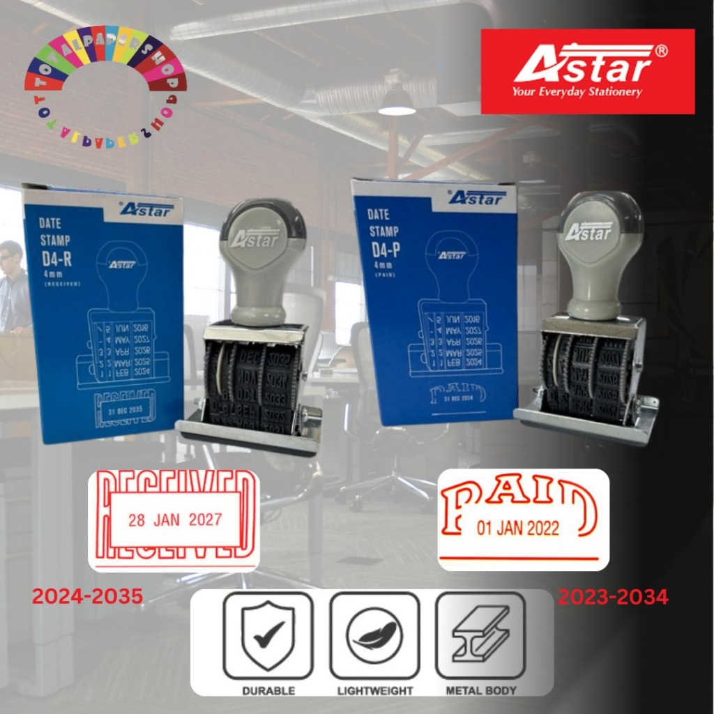 Astar Date Stamp / Dater Stamp / Chop ( Received D4-R / Paid D4-P ) 4mm ...