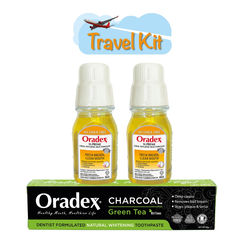 Oradex Supreme Mouthwash (90ml x 2) + Charcoal Green Tea Toothpaste 50g ...