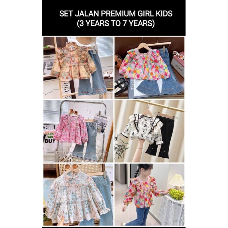Set Blouse Budak Perempuan Girl Kids Set Blouse with Jeans Pants Girl Kids Baju Jalan Baju Raya ...