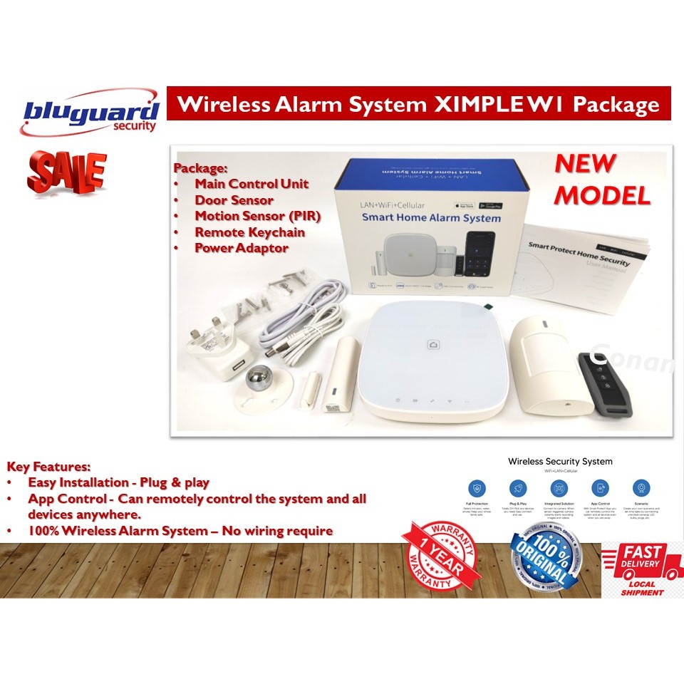 Bluguard Wireless Alarm System XIMPLE W1 Package - Support WIFI / LAN ...