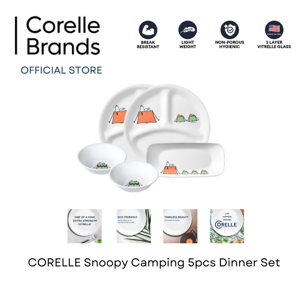 CORELLE Snoopy Camping 5pcs Dinner Set 5A-SPP-SS | Shopee Malaysia