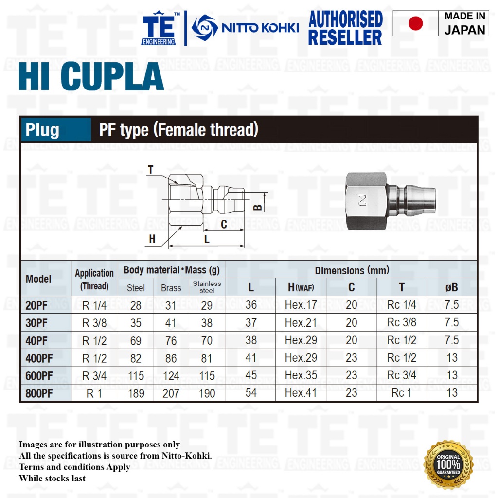 NITTO KOHKI PF Type Pneumatic Air Quick Coupler (HI CUPLA 20 PF, 30 PF, 40 PF) | Shopee Malaysia