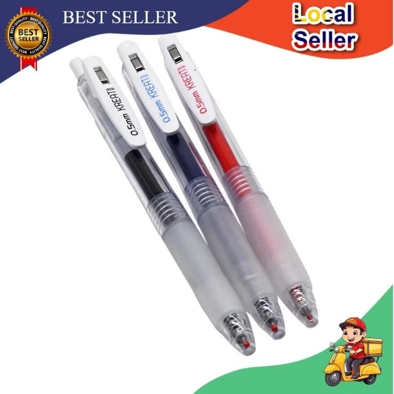 Kreati Gel Pen Set 0.5mm (3pcs/pack) Pen Merah, Pen Biru, Pen Hitam, Pen Jel | Shopee Malaysia