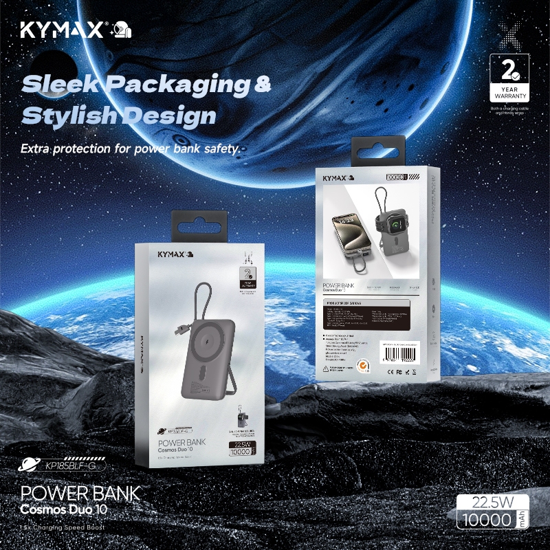 KYMAX Power Bank Cosmos Duo 10 | 10000mAh 3-dalam-1 Magnetik 15W + 22 ...