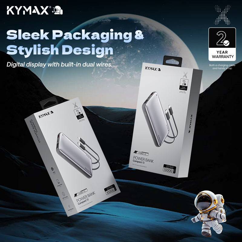 KYMAX Power Bank Compact 10 | 10000mAh | Jenis-C 22.5W + USB-A 22.5W ...