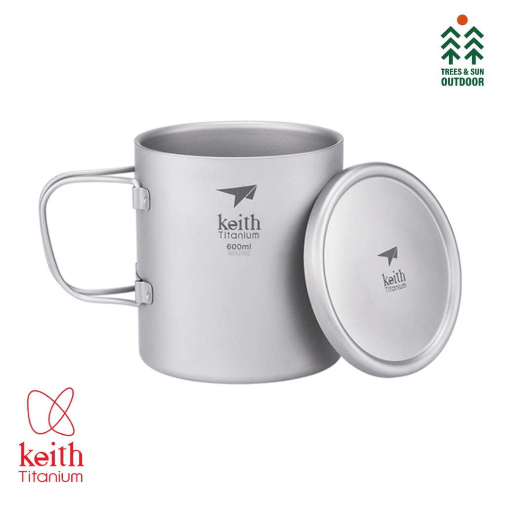 Keith Titanium Double Wall Titanium Mug with Folding Handle Titanium ...