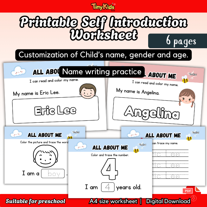 CW001 PDF Digital Printable Custom Self Introduction Worksheet for ...
