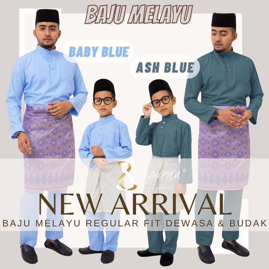 Baju Melayu Dewasa & Budak SEPASANG Slim Fit RAYA Kain Cotton 👉🏻 Warna ...