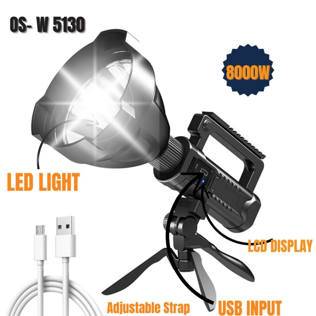 W-5130 High Power Multifunction Rechargeable Searchlight Waterproof ...