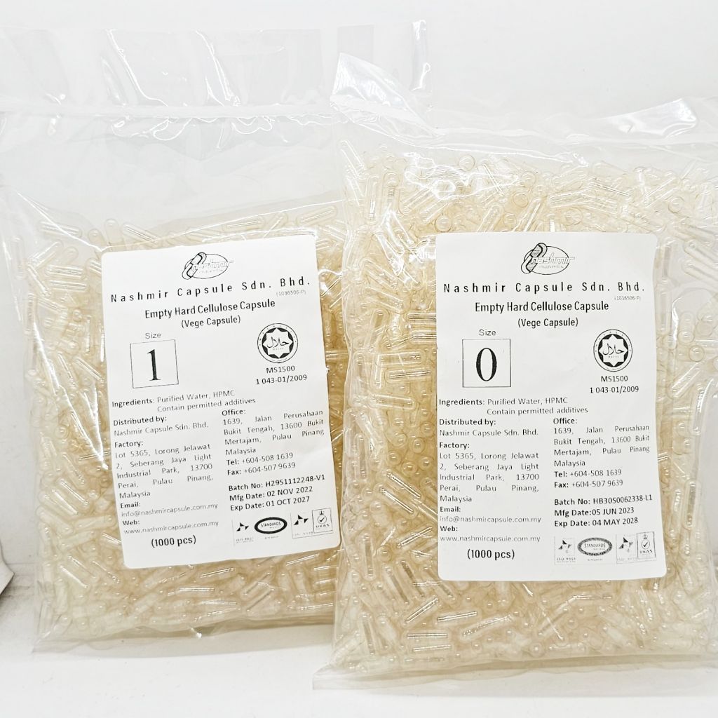 NASHMIR Vegetable Empty Capsule Size 1 & 0 (1000pcs) / Kapsul Kosong ...