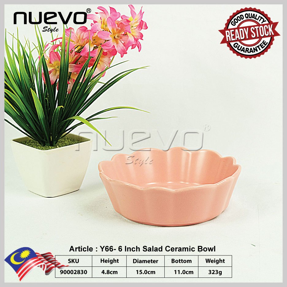 NUEVO 6 Inch Pink Ceramic Flower Wave Bowl 粉色陶瓷浪花朵碗 Mangkuk Seramik ...