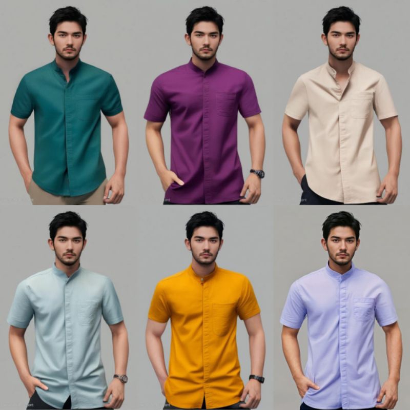 New arrival baju mandarin collar pendek ban collar style kemeja slim ...