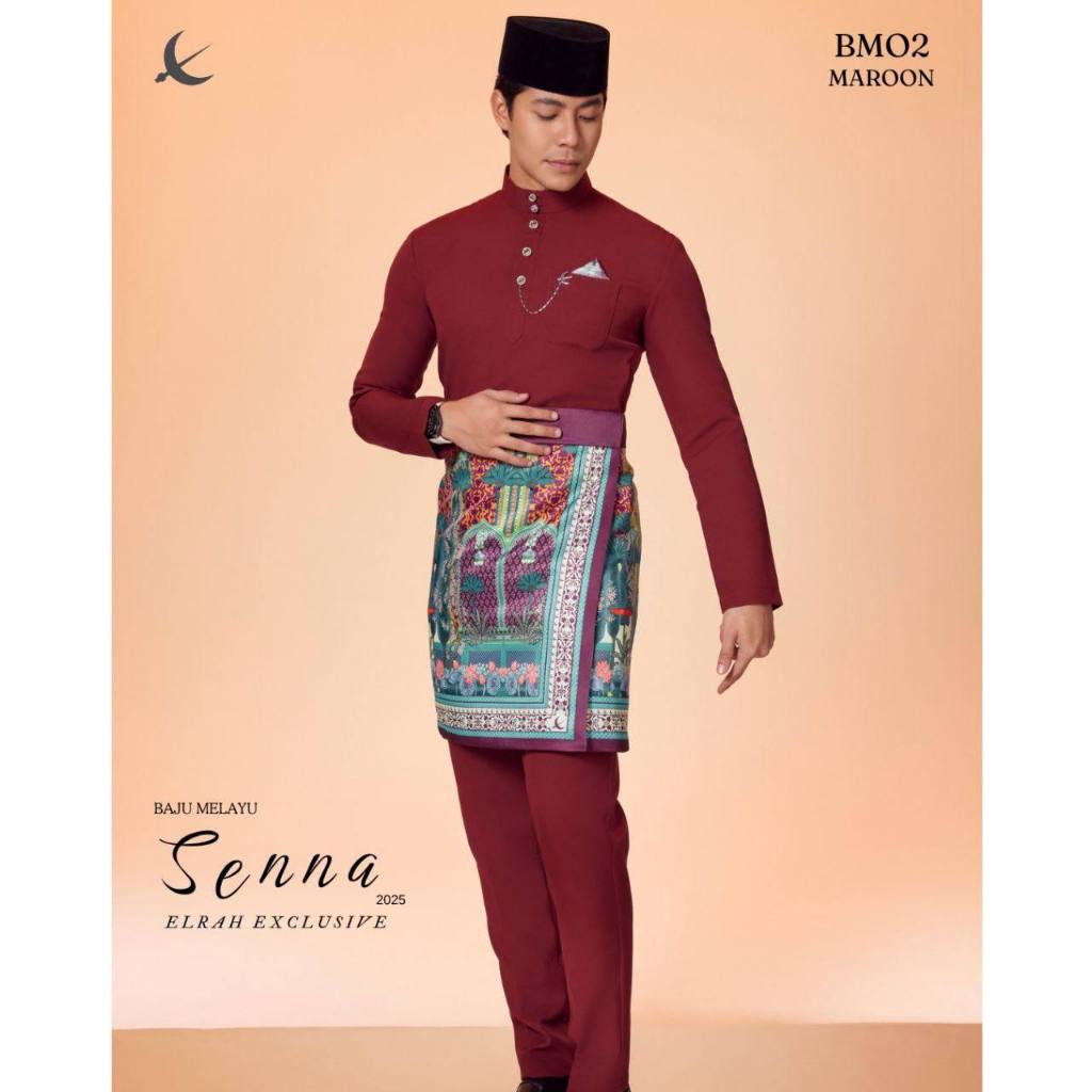 Baju Melayu Senna Elrah Exclusive Baju Raya Maroon Burgundy Dark Brown ...