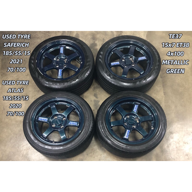 USED RIM TE37 15inch with TYRE 185/55/15 FOR MYVI ALZA SAGA BLM WIRA VIOS YARIS JAZZ CITY ...