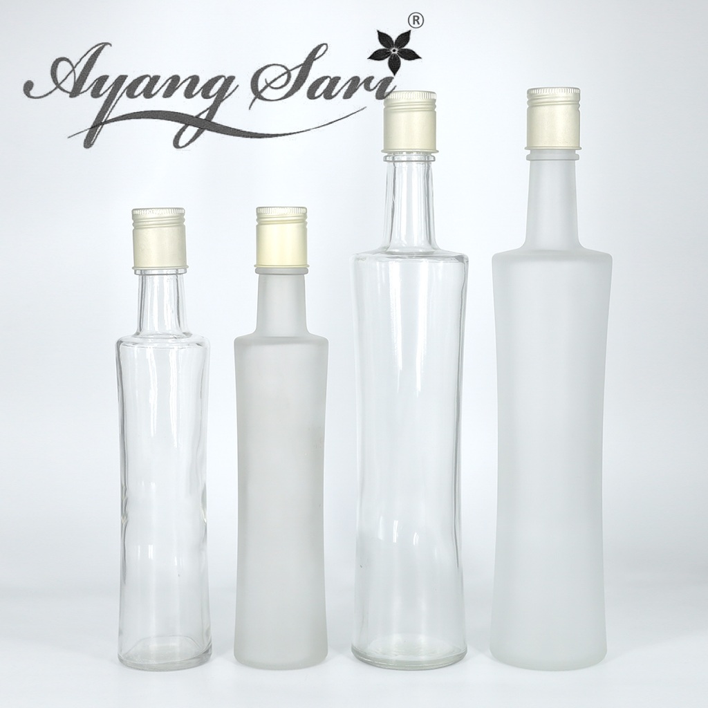 Round Slim Transparent Glass Bottle with Aluminum Cap 250,500ML/Botol ...