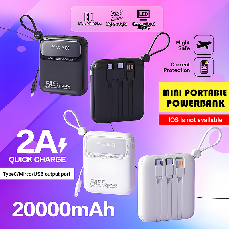 Powerbank Bank Mini Powerbank 20000mAh Built In 4 Cable Type C Fruit ...