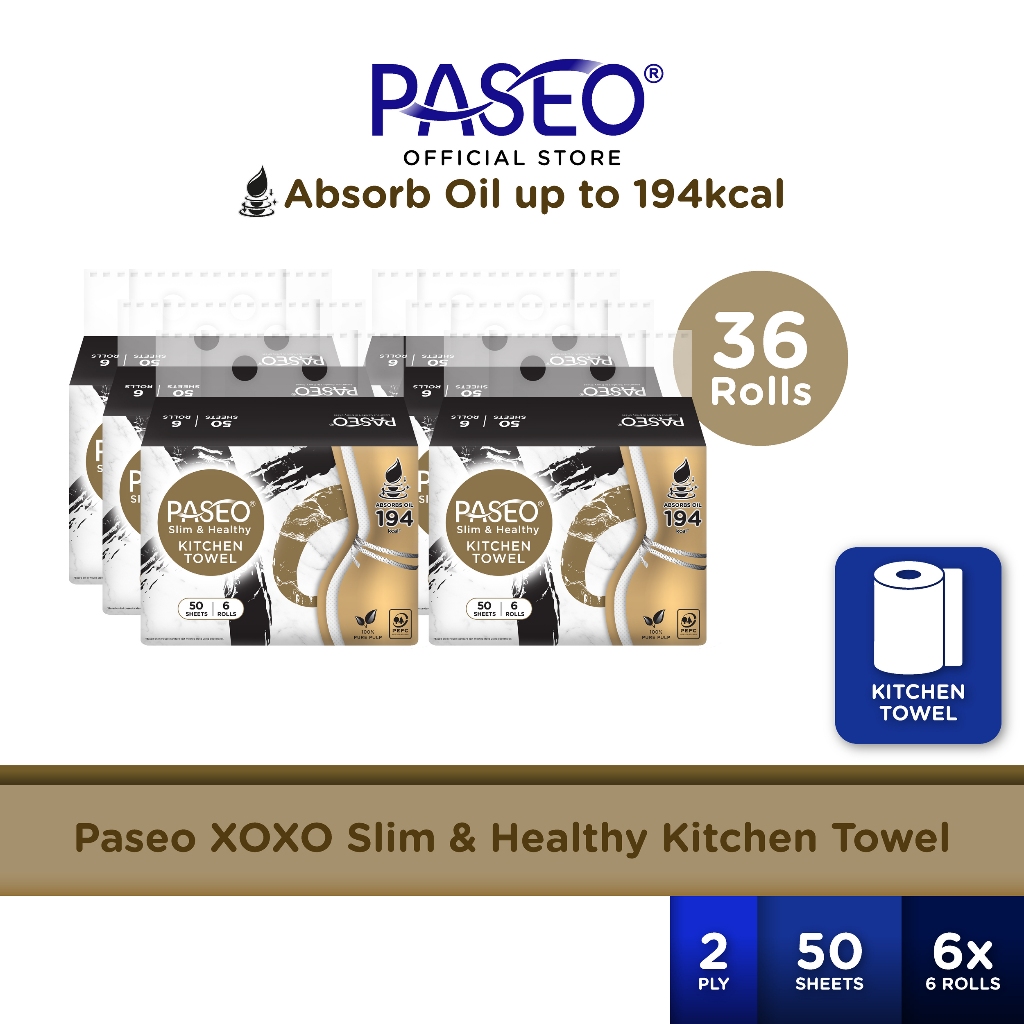 [Bundle of 6] Paseo XOXO Slim & Healthy Kitchen Towel (50 Sheets x 6 ...